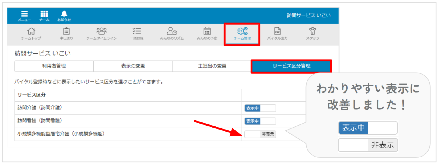 サービス区分の非表示設定が「ホーム」にも反映されるようになります!他2件(118~) 介護記録システム『ケアコラボ』スマホで記録する介護アプリ